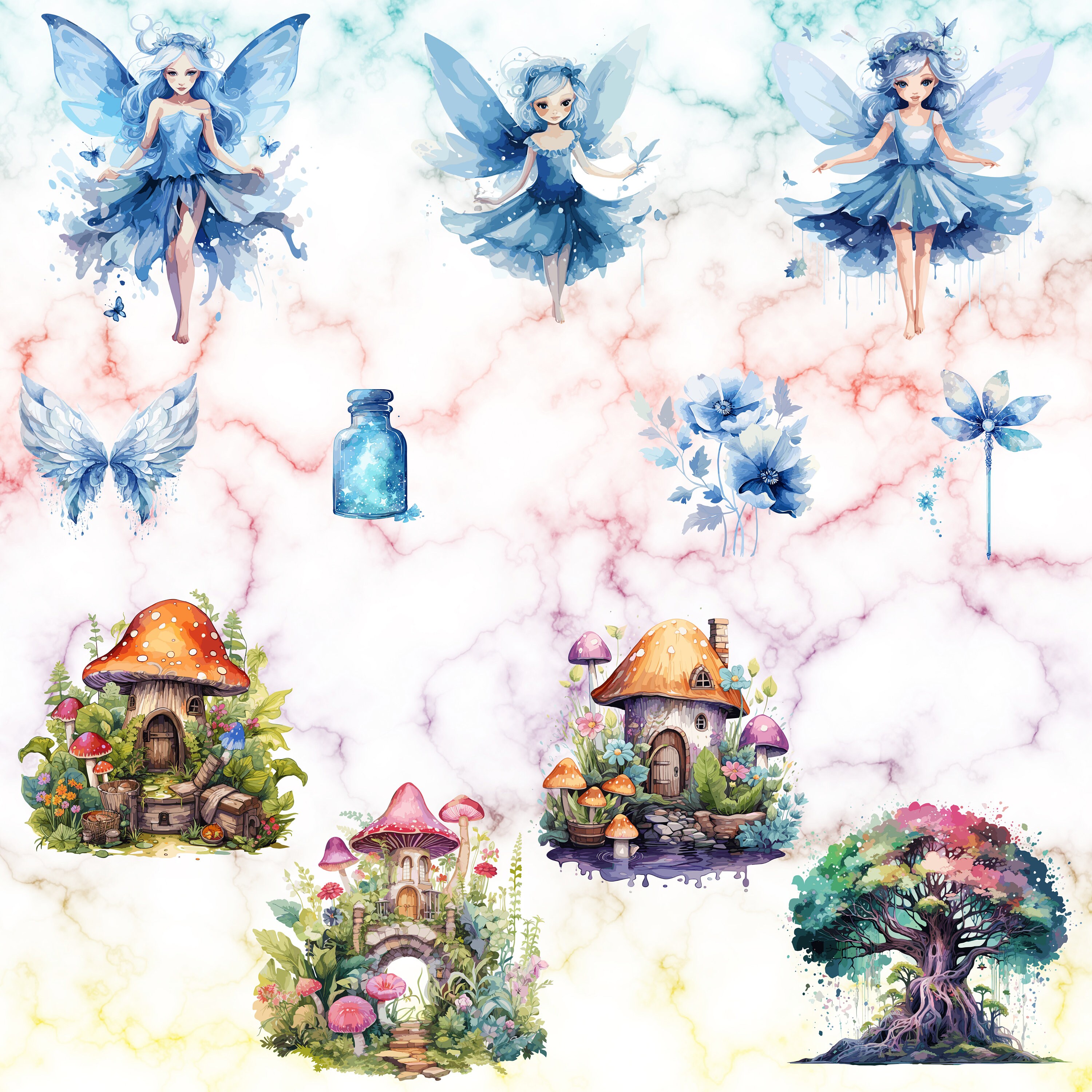 Watercolor Fairies Clipart Fairy SVG Fantasy Forest Magic - Etsy