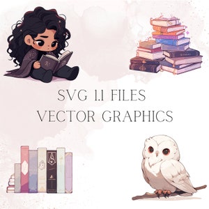 Chibi Wizard Library Book Lover Clipart Cute Witch Illustration Sticker ...