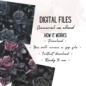 Gothic Roses Digital Paper Roses Seamless Pattern Dark Roses - Etsy
