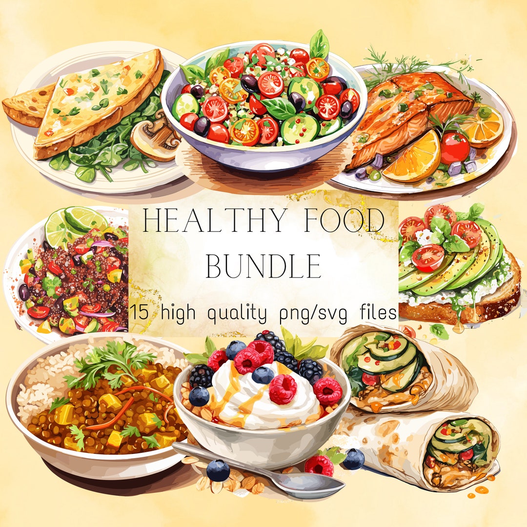Healthy Food Clipart Bundle PNG Fruit Salada SVG Vegetables Healthy ...