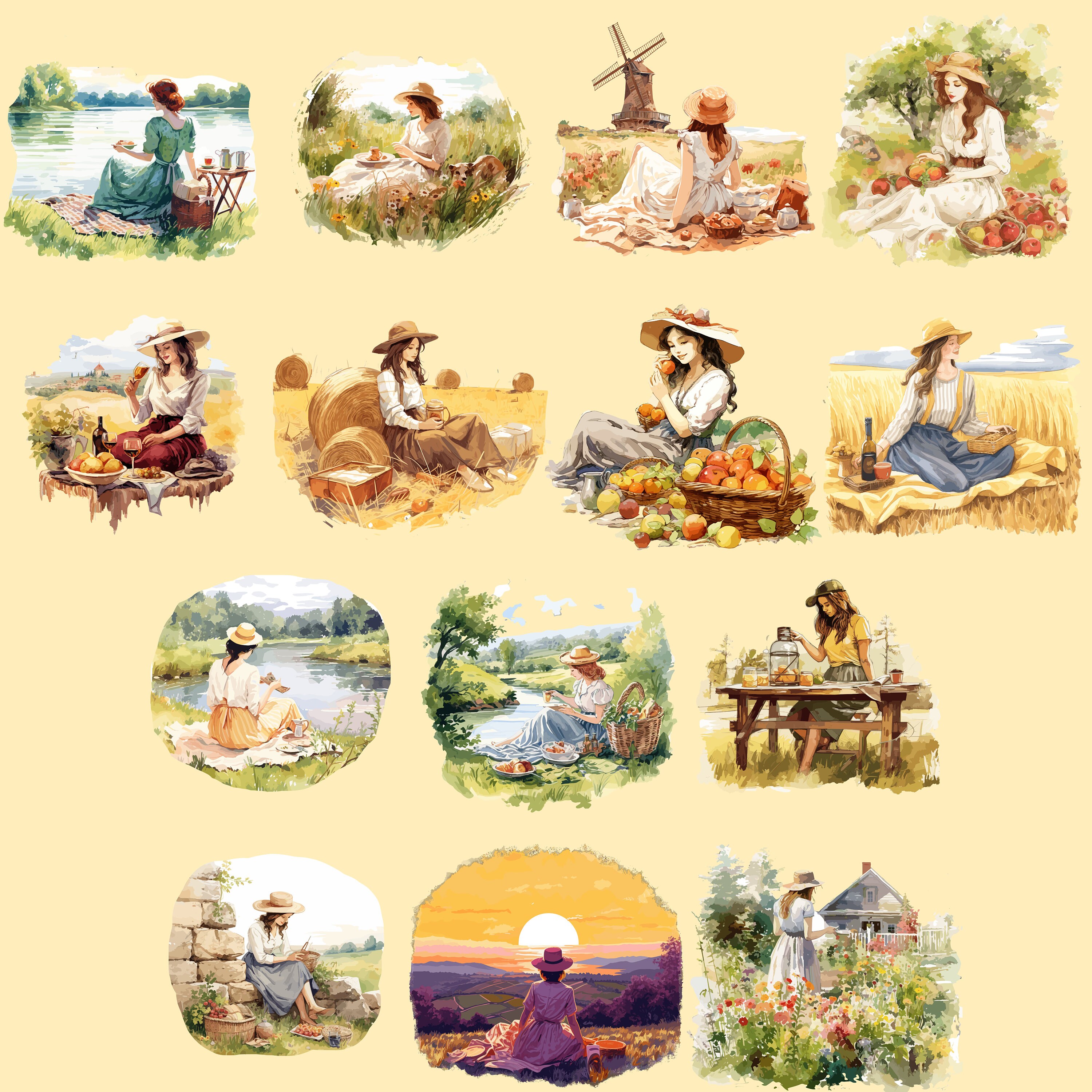 Picnic Clipart Set Bundle Summer Picnic Scenery PNG Watercolor - Etsy
