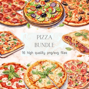 Watercolor Pizza Clipart Bundle Pizza SVG Pizza PNG Illustration ...