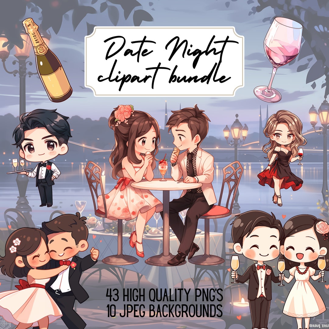 Date Night Couple Clipart: Romantic Dinner PNG Images (digital Download ...