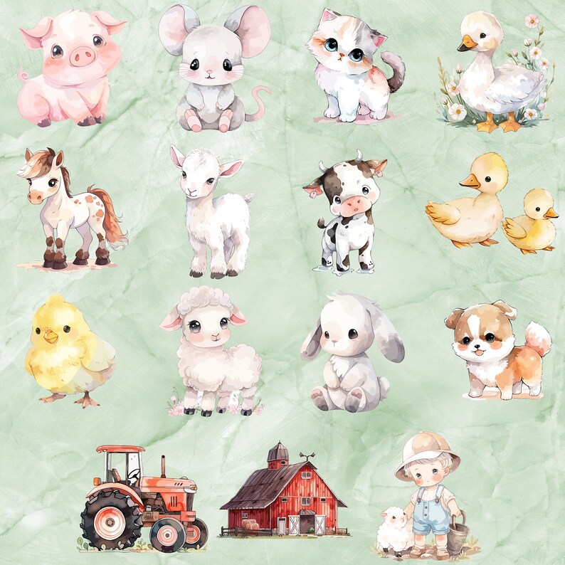 Cute Farm Animals Clipart Baby Animals PNG Farmhouse Kids - Etsy