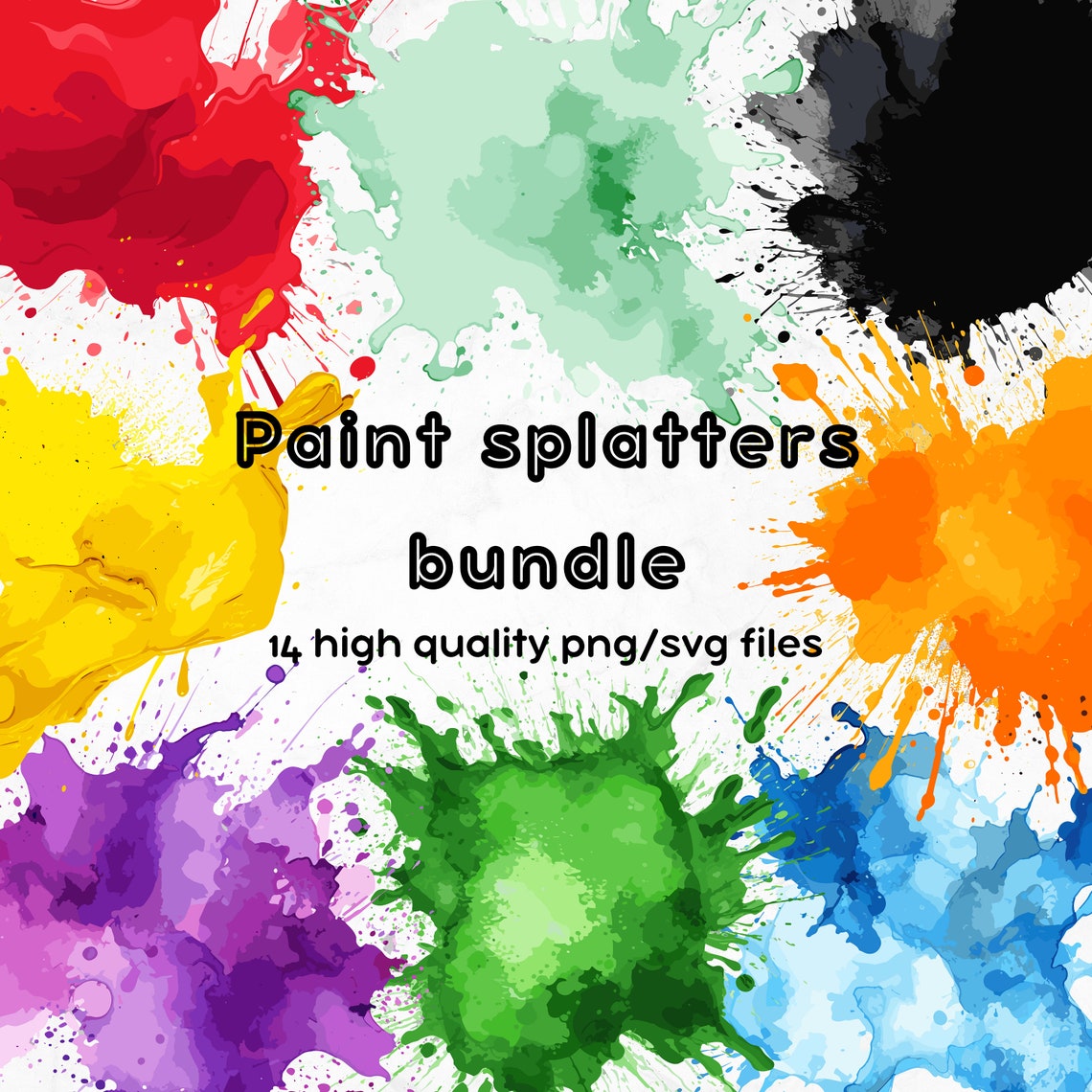 Watercolor Paint Splatter Clipart: Rainbow Ink Streaks (PNG, SVG) - Etsy