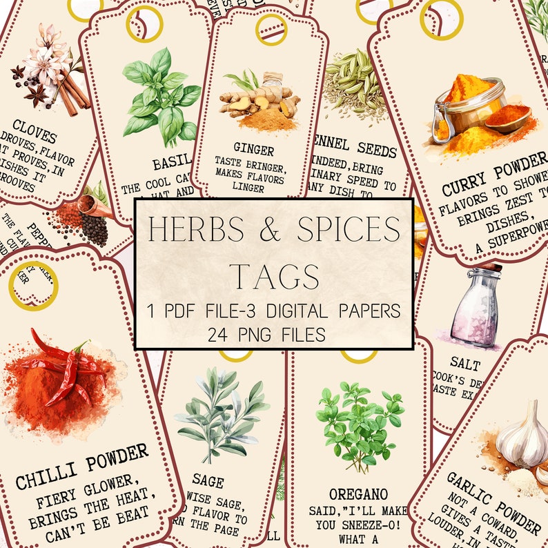 Herbs and Spices Tags Bundle Printable Herbal Labels Apothecary Tags ...