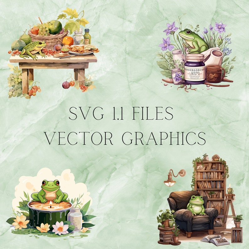 Watercolor Frog Clipart Bundle: Cottagecore Froggy PNG SVG (commercial ...