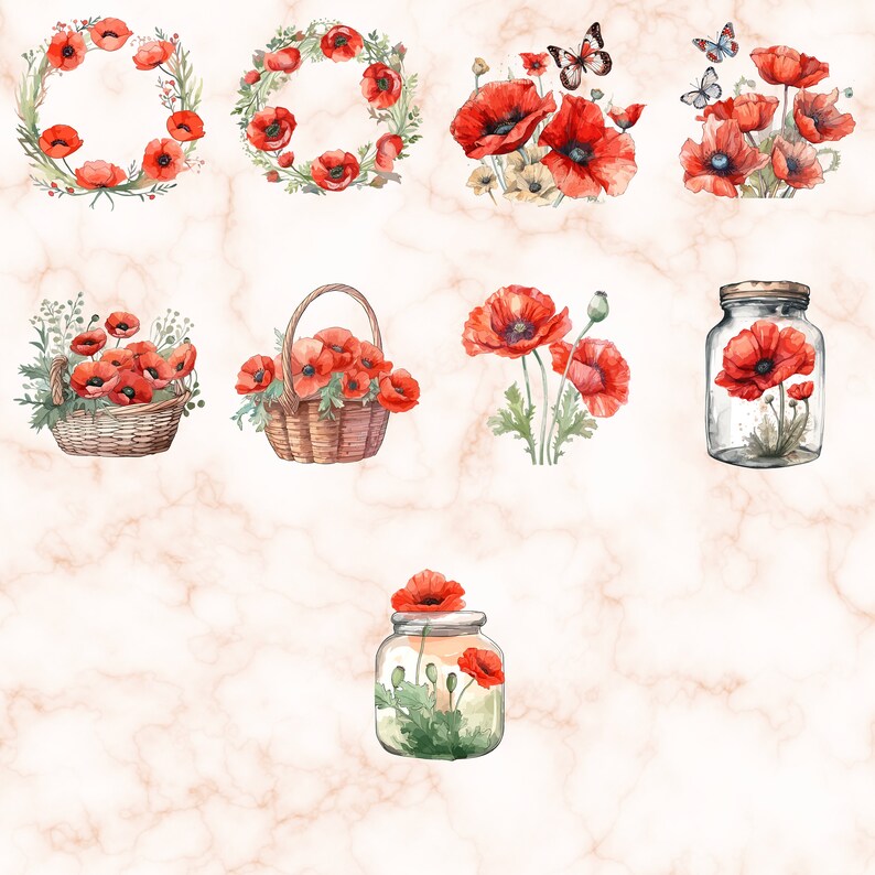 Watercolor Poppies Clipart Flower PNG Poppy SVG Bundle - Etsy