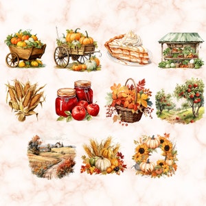 Watercolor Autumn Clipart PNG Fall Illustrations Autumn Harvest Season ...