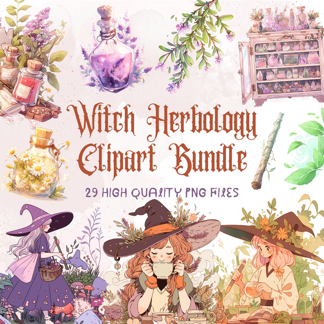 Fantasy Clipart Cute Witch PNG Herbal Witchy Illustrations Magic ...