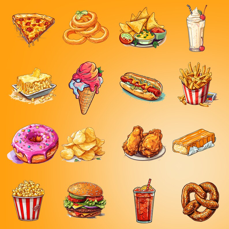 Fast Food Clipart Printable Food PNG Stickers Junk Food - Etsy