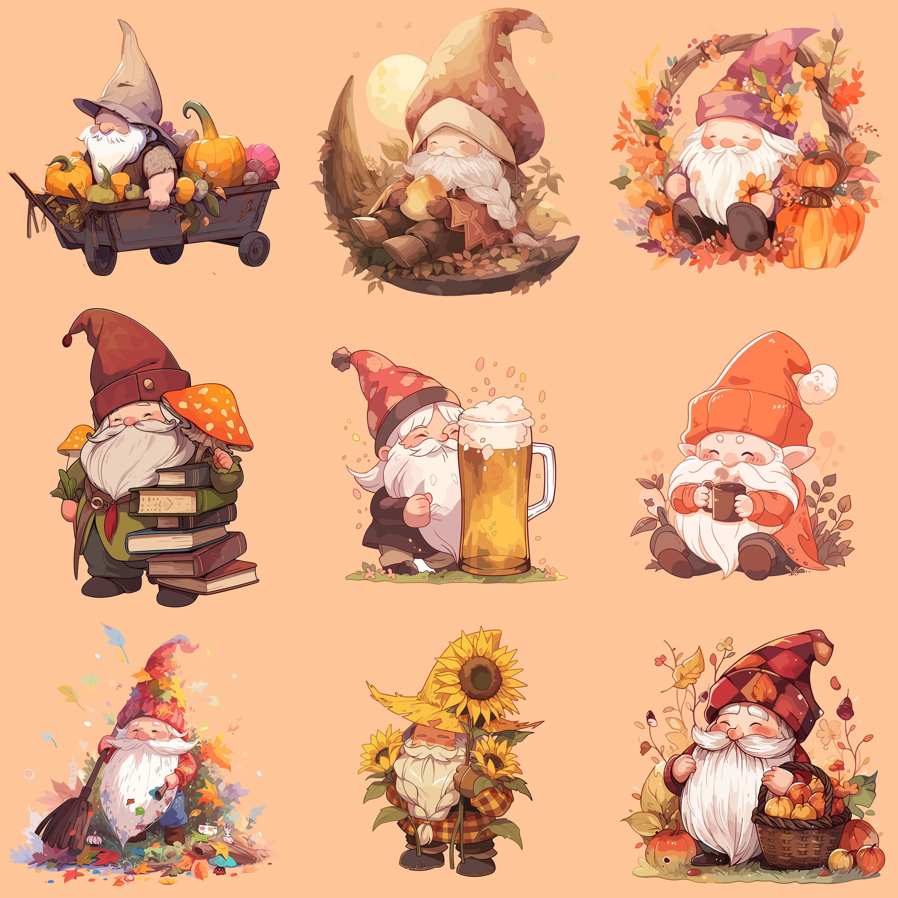 Fall Gnomes Clipart Cute Gnomes Illustration Autumn Season PNG - Etsy