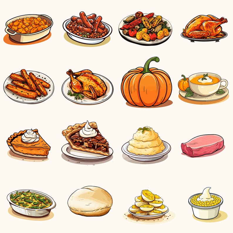 Thanksgiving Food Clipart: Holiday Dishes PNG SVG Bundle - Etsy
