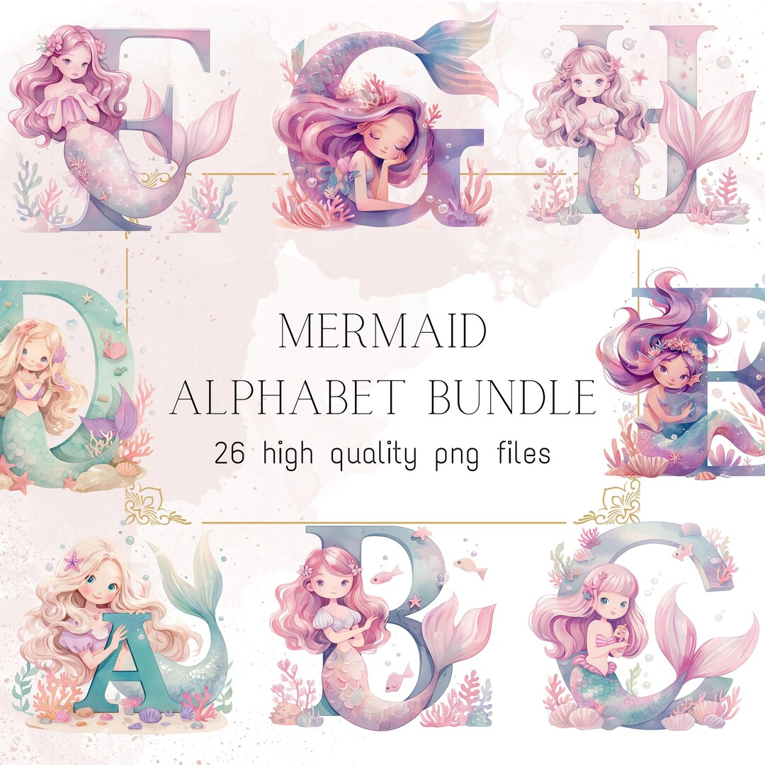 Princess Alphabet Clipart Mermaids Alphabet PNG Girl Room Decor Nursery ...