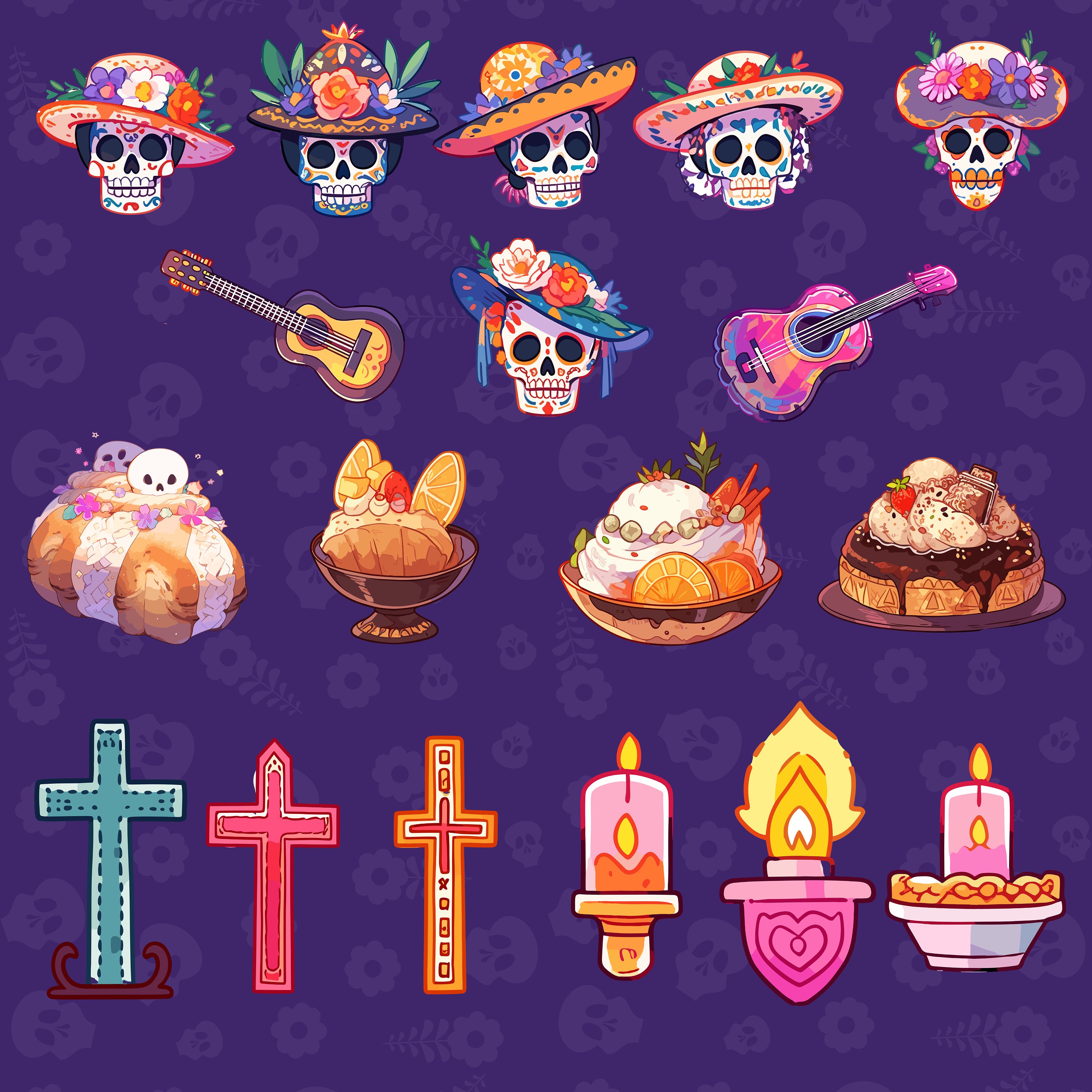 Dia De Los Muertos Clipart Mexicano Halloween PNG Set Sugar - Etsy México