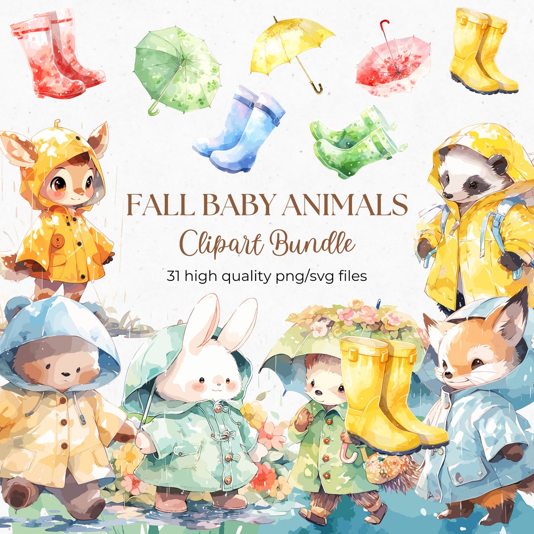 Fall Cute Baby Animals Clipart Watercolor Woodland PNG Fall Season ...