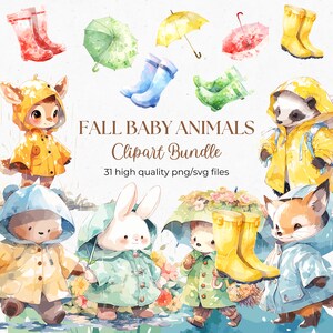 Fall Cute Baby Animals Clipart Watercolor Woodland PNG Fall Season ...