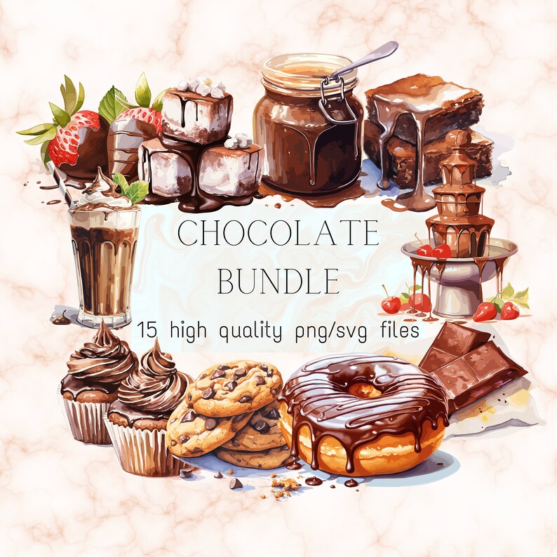 Watercolor Chocolate Sweets PNG Clipart Bundle Chocolate - Etsy