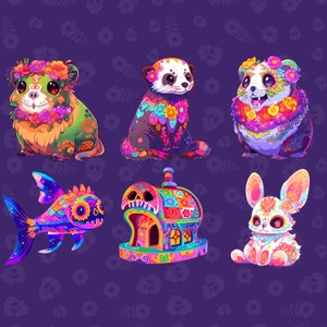 Dia De Los Muertos Pets Clipart: Sugar Skull Cats & Dogs (PNG, SVG) - Etsy