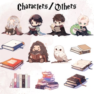 Chibi Wizard Library Book Lover Clipart Cute Witch Illustration Sticker ...