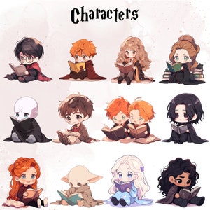 Chibi Wizard Library Book Lover Clipart Cute Witch Illustration Sticker ...