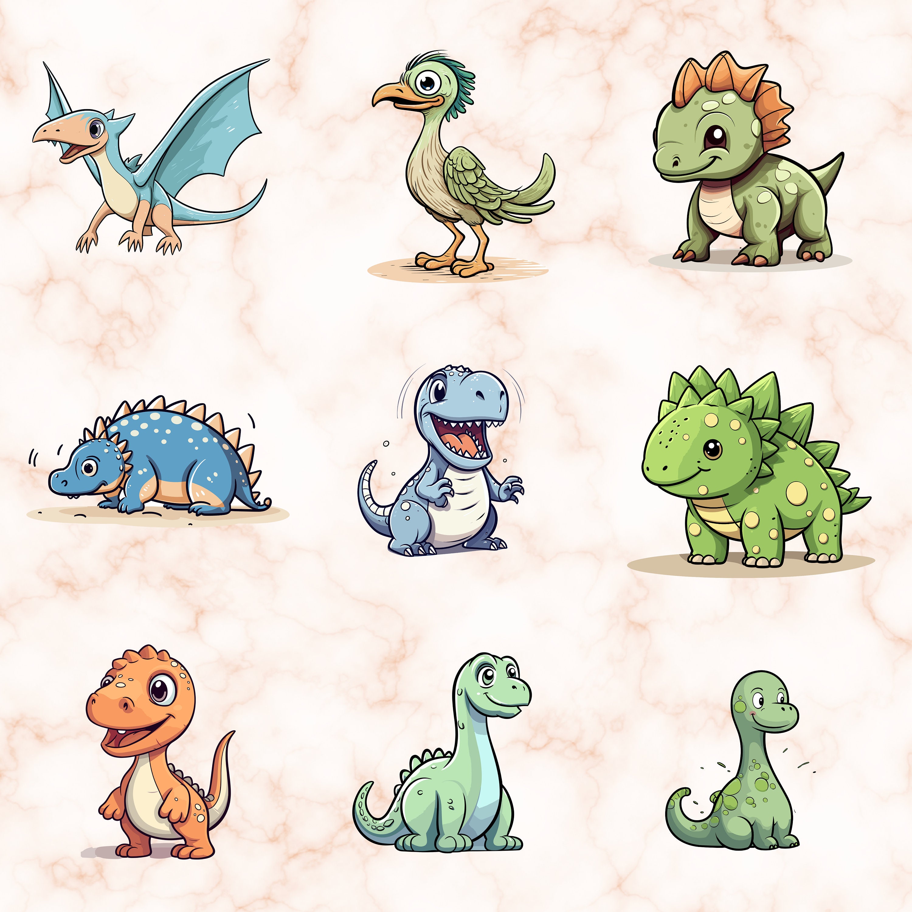 Cute Dinosaurs Clipart Dino PNG Prehistoric Animals SVG - Etsy