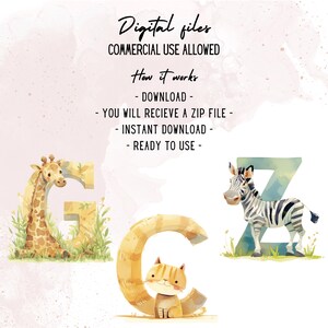 Watercolor Animals Alphabet PNG Cute Animals Clipart Baby Nursery Cute ...
