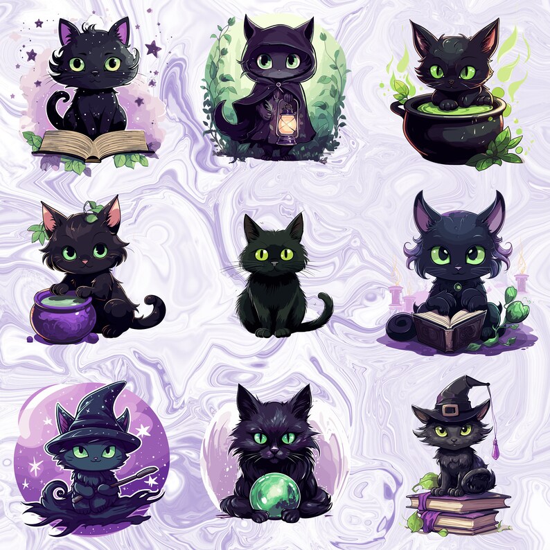 Watercolor Witch Cat Clipart Cat PNG Witch SVG Bundle Purple - Etsy