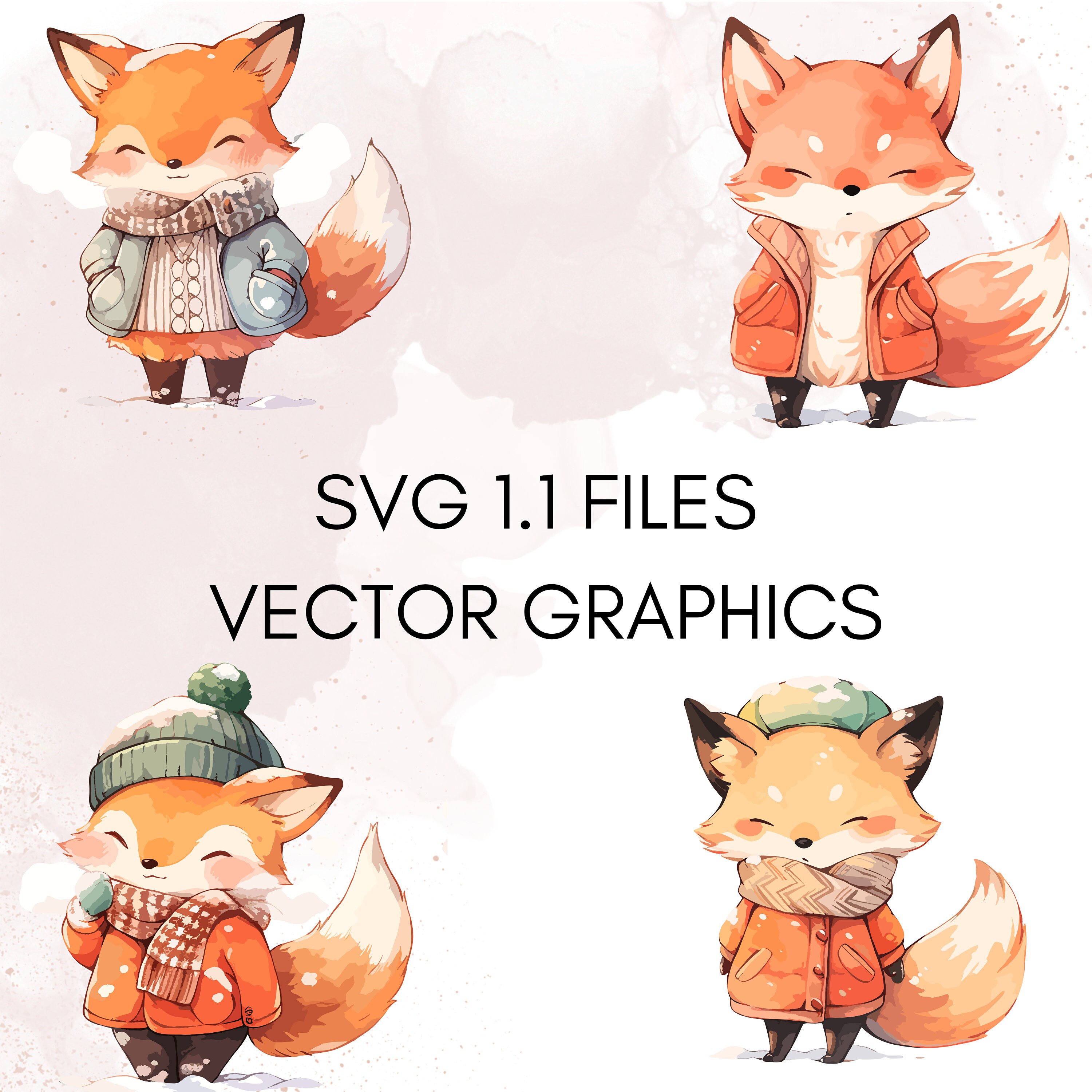 Cute Watercolor Christmas Foxes Clipart Bundle Baby Fox Winter - Etsy