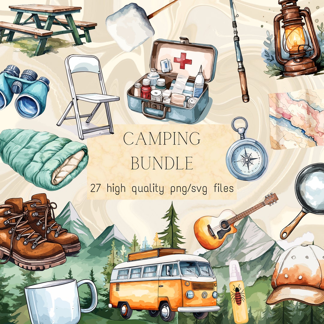 Watercolor Camping Clipart Camping PNG Nature Illustration - Etsy