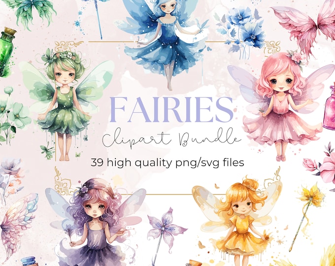 Watercolor Fairy Clipart, Fairies Clipart, Fairy Garden Clipart ...