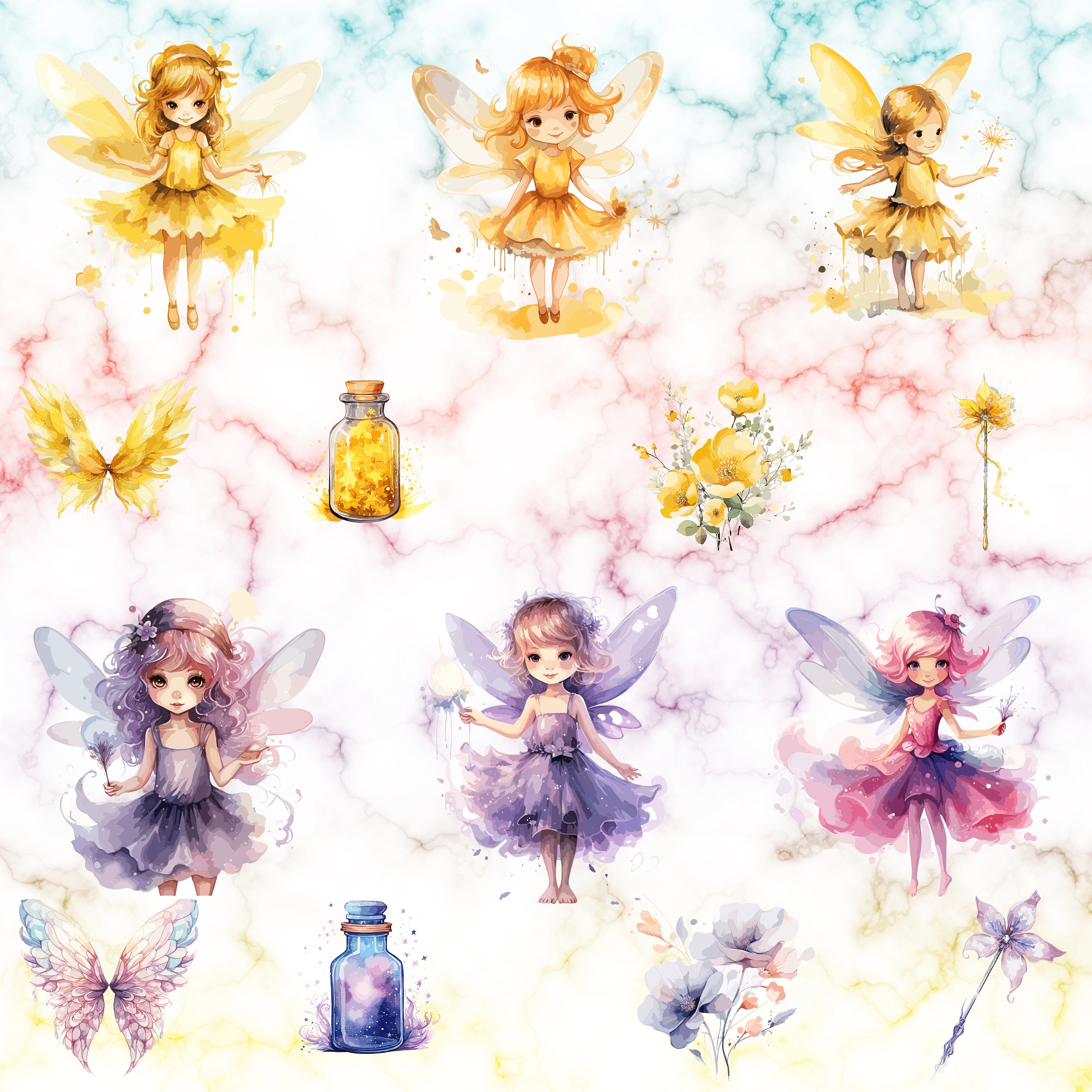 Watercolor Fairies Clipart Fairy SVG Fantasy Forest Magic - Etsy