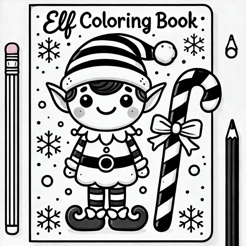 Elf Christmas Coloring Pages • Kids Holiday Activity Book • Printable ...