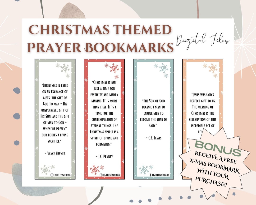 Prayer Bookmarks, Christmas Themed Bookmarks, Printable Bible Bookmarks ...