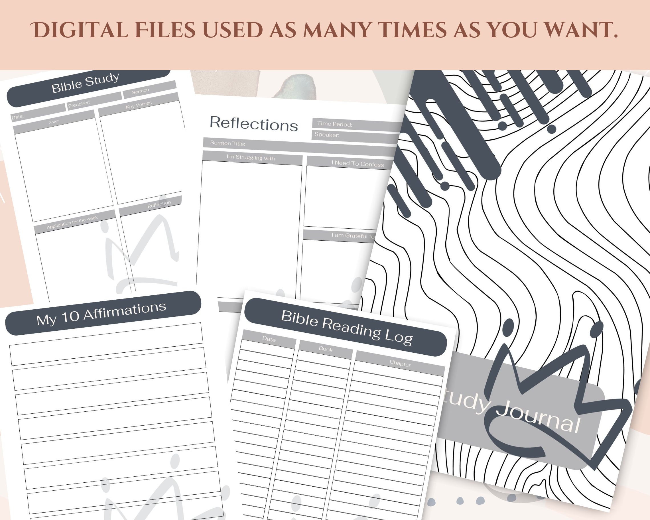 Bible Study Journal Printable, Abstract Grey, Christian Devotional ...