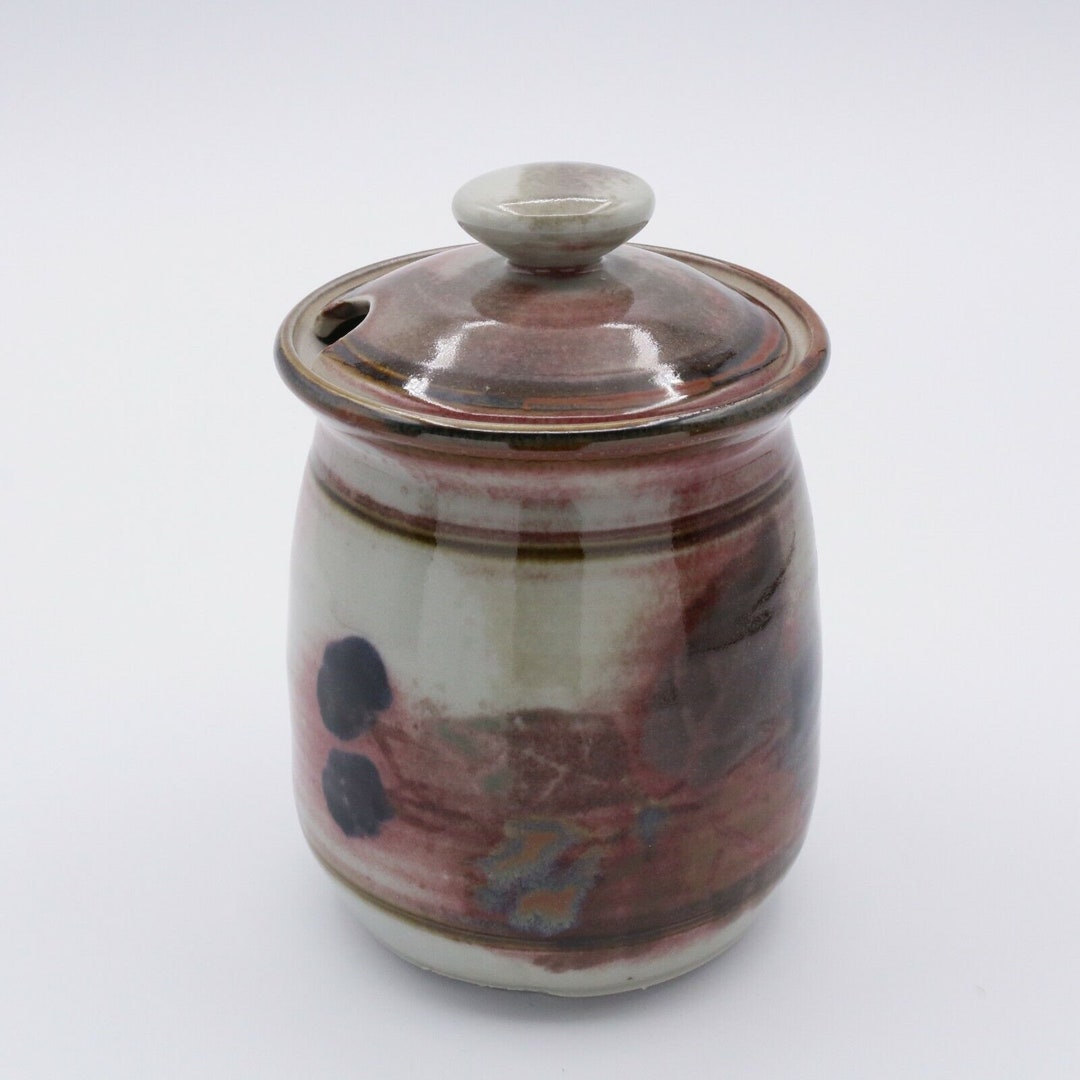 Connie Pike Studio Art Pottery Jam / Honey Jar Covered Ceramic Gray ...