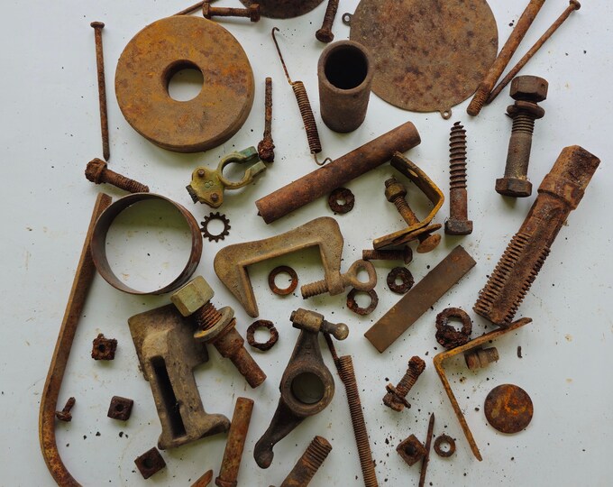50 Pieces of Rusted Metal Assemblage, Unique Group of Rusty Iron, Old ...