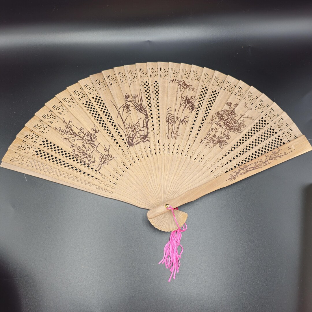 Vintage Wooden Folding Hand Fan, Japanese Style Fashion, Floral Fashion ...