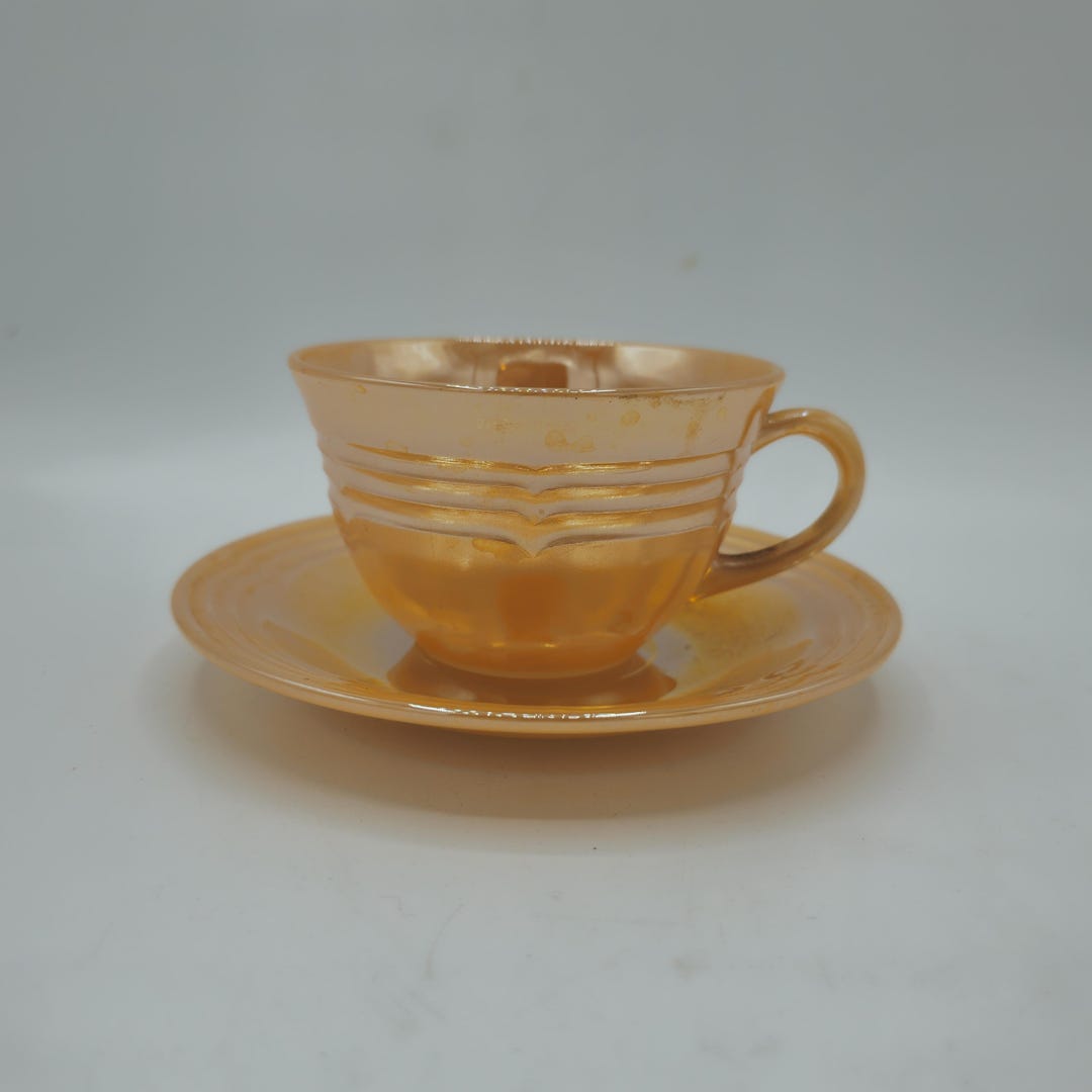 Vintage Fire King Tea Cup With Saucer, Retro Orange Peach Coffee Cup ...