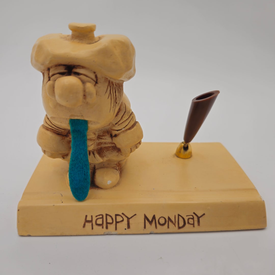 1960s Vintage Happy Monday Pen Holder, Fun Desk Organizer, Office Decor ...