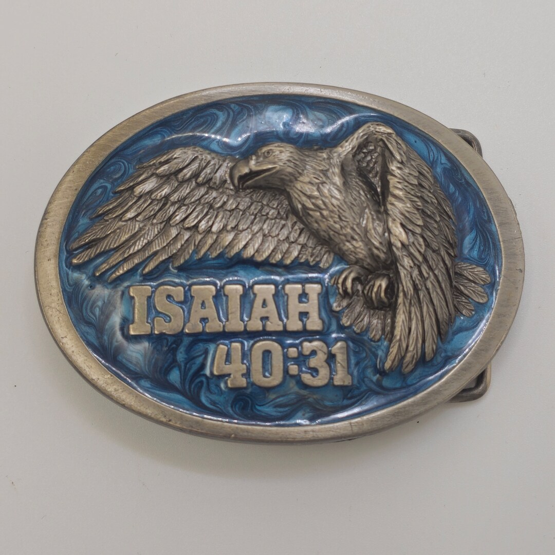 Vintage Religious Belt Buckle for Men, Isaiah 40:31 Blue Enamel Western ...