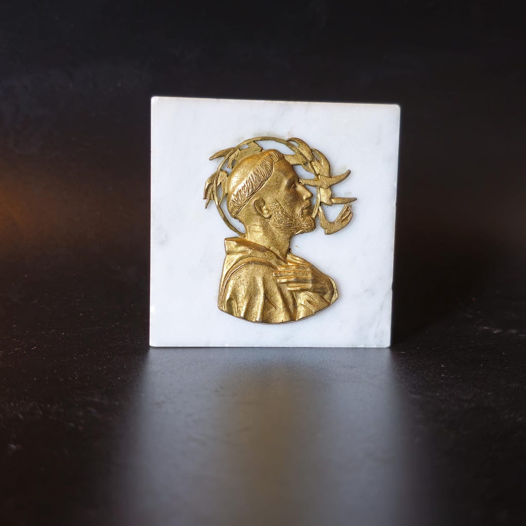 Saint Fracis of Assisi Brass & Marble Religious Statue, Religious ...