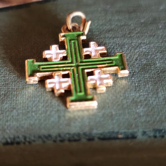Vintage Jerusalem Five Fold Cross Pendant: Gold Toned… - Gem