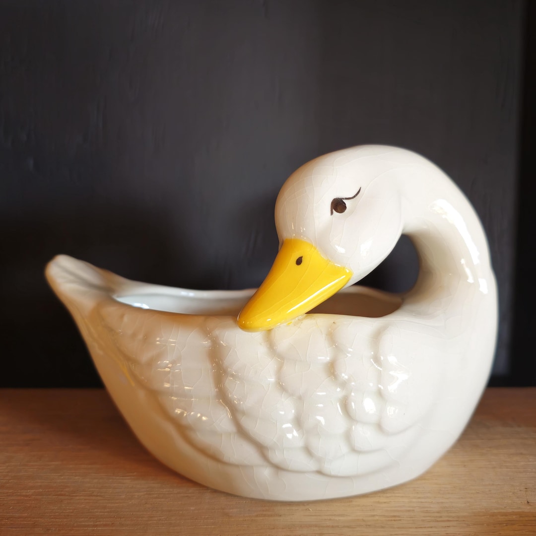 Vintage Cute Ceramic Duck Planter, Duck Nursery Farmhouse Decor for ...