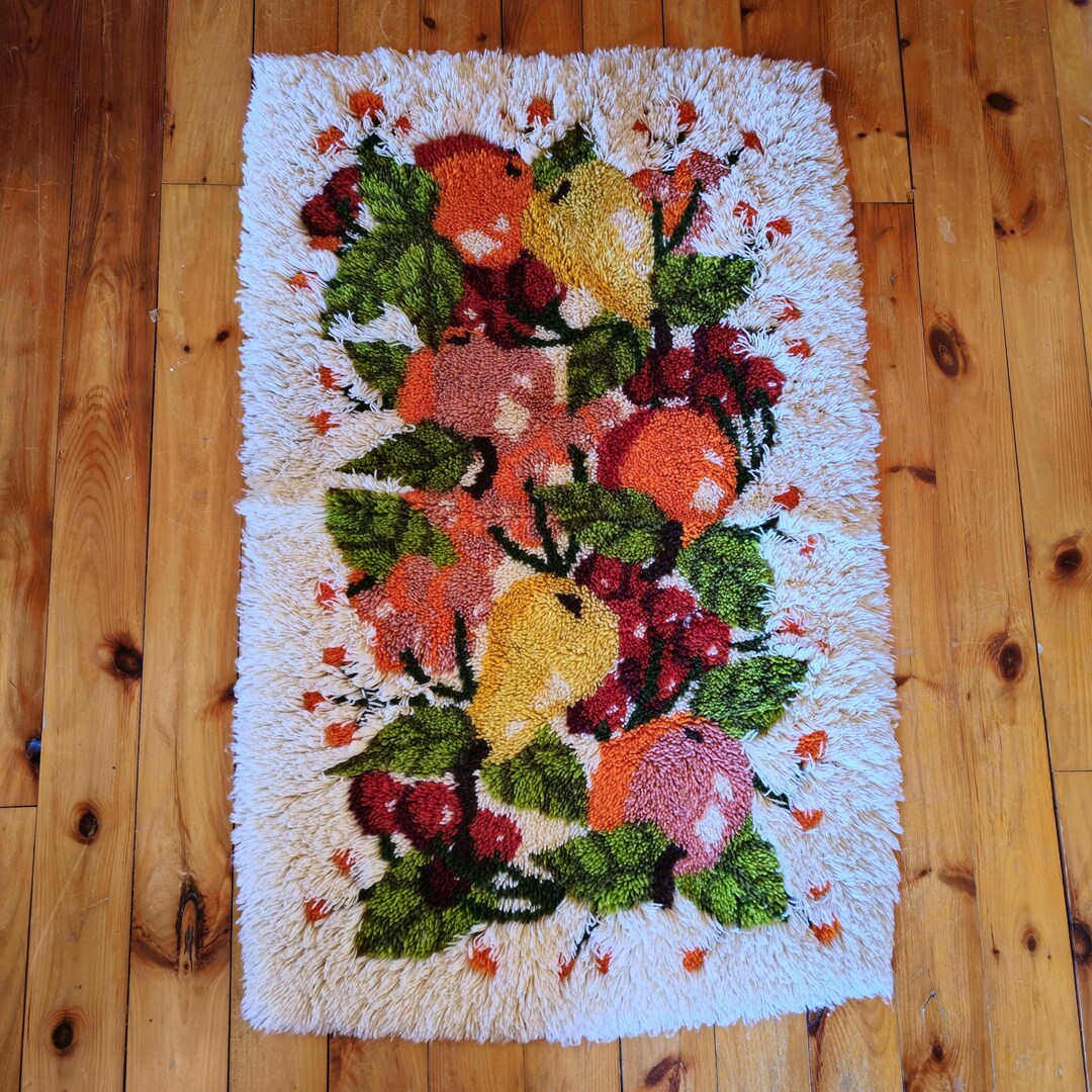 Vintage Fruit Design Hooked Rug, Dining Room Wall Hanging, Soft Fluffy ...