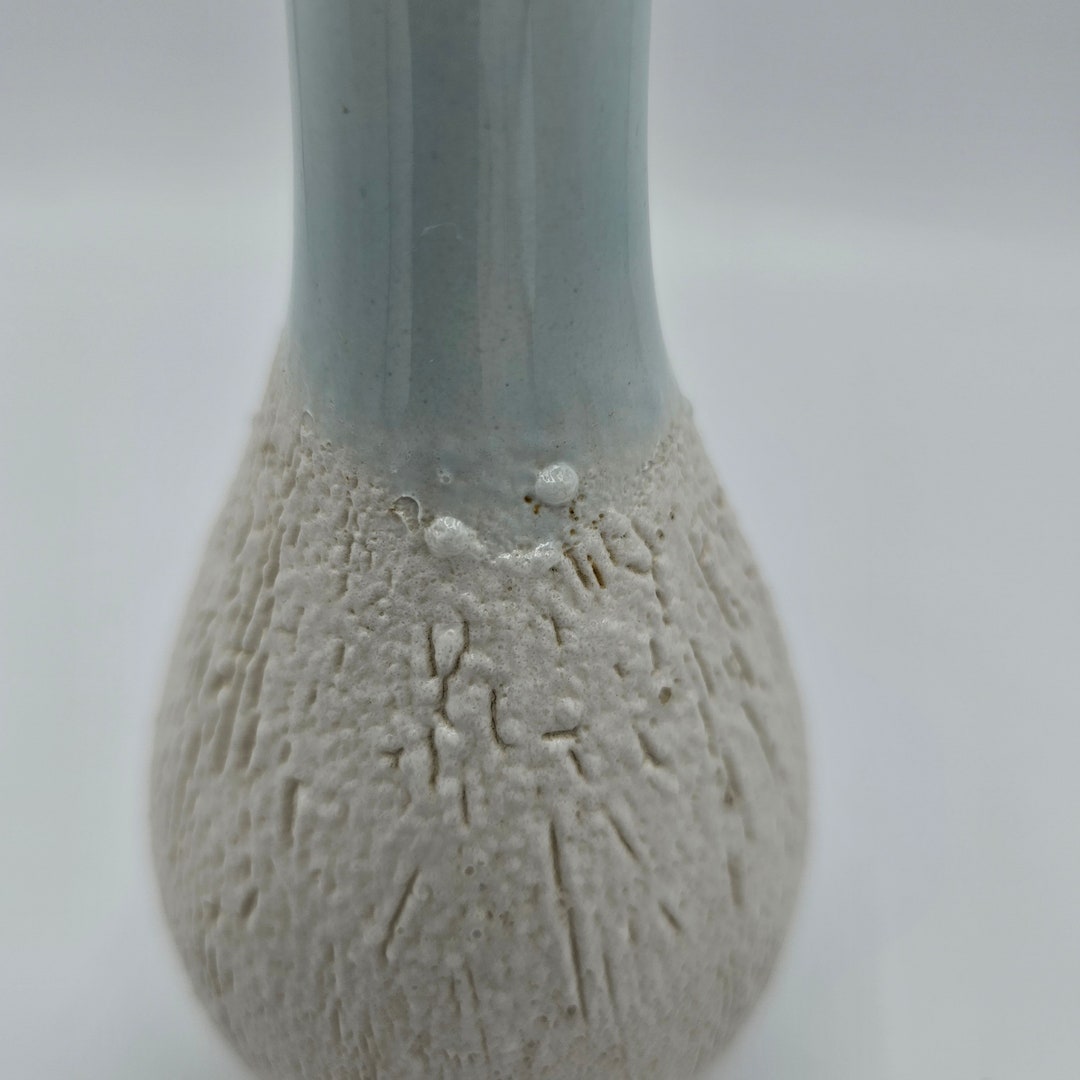 Vintage Textured Ceramic Bud Vase Light Blue Flower Vase Boho Small ...