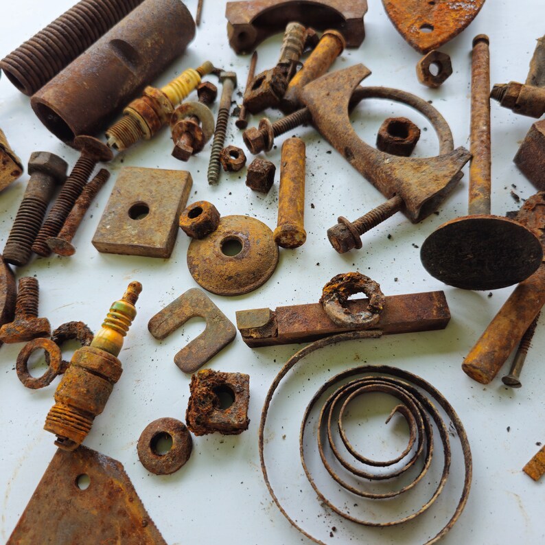 50 Pieces of Rusted Metal Assemblage, Unique Group of Rusty Iron, Old ...