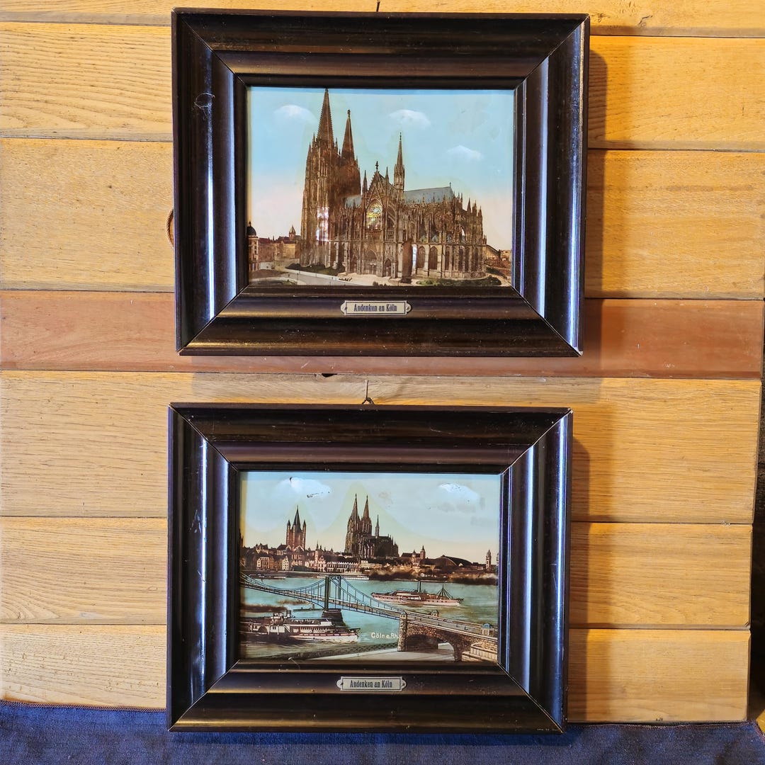German Handpainted Reverse Glass Art: Cologne Cathedral Framed Pair - Etsy