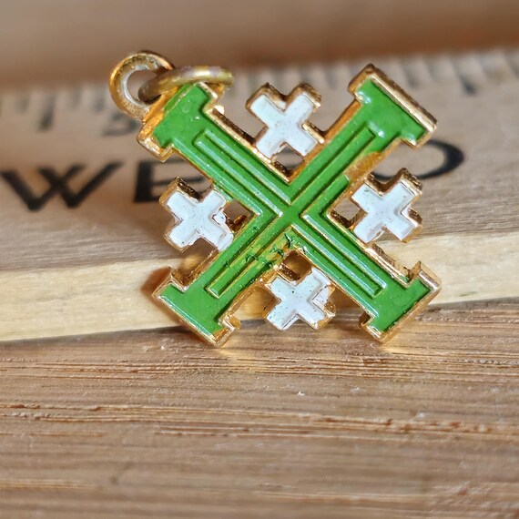 Vintage Jerusalem Five Fold Cross Pendant: Gold Toned… - Gem