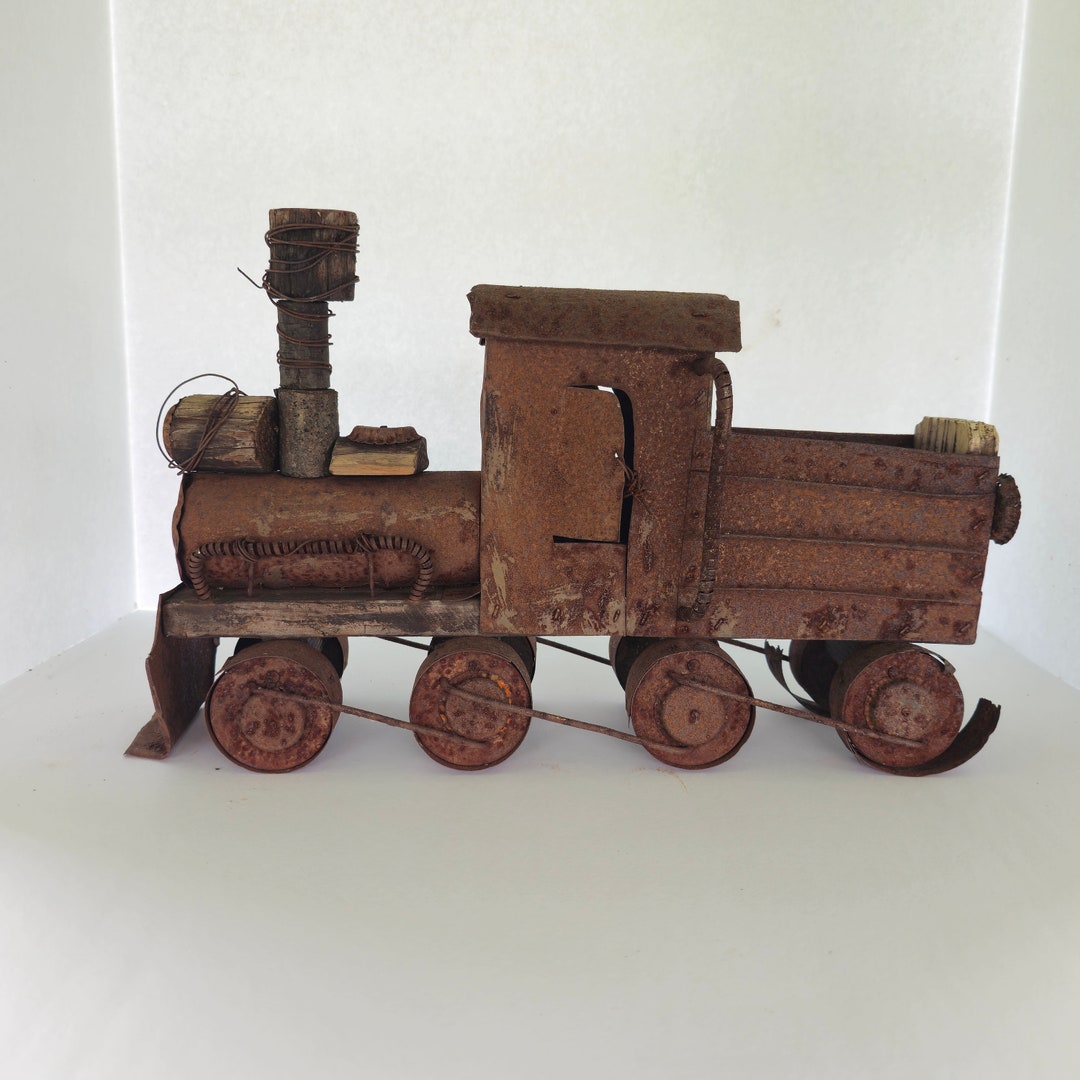 Primitive Folk Art Rusted Metal Train,hand Crafted Vintage Steampunk ...